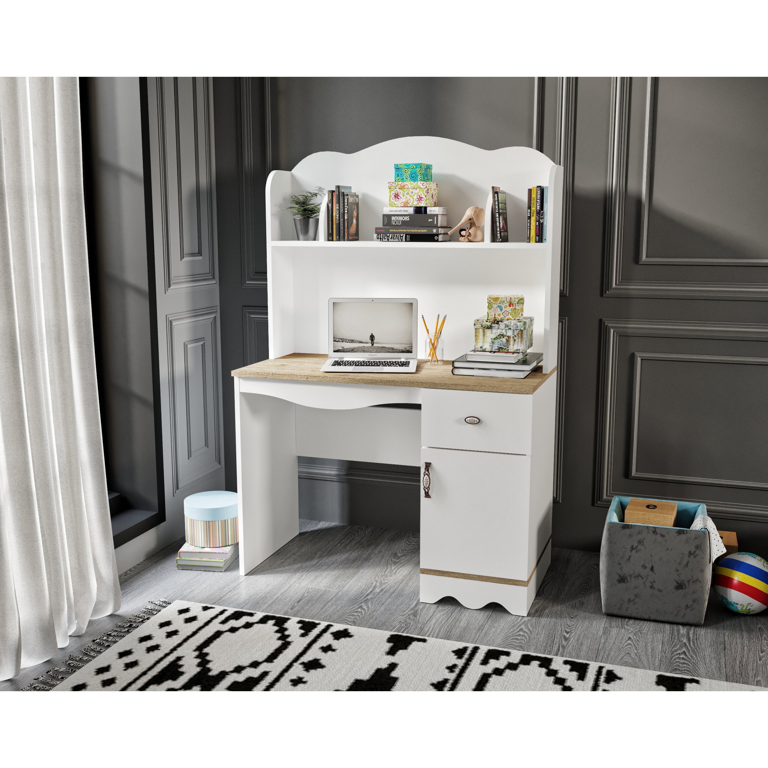 Çalışma Masası ve Kitaplık :: City Çalışma Masası Meşe %100 MDF
